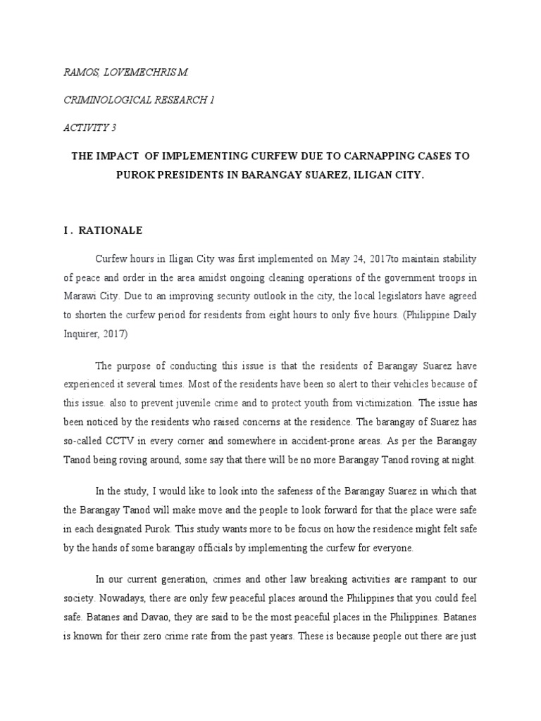 Curfew Impact on Carnapping in Iligan | PDF | Behavioural Sciences ...