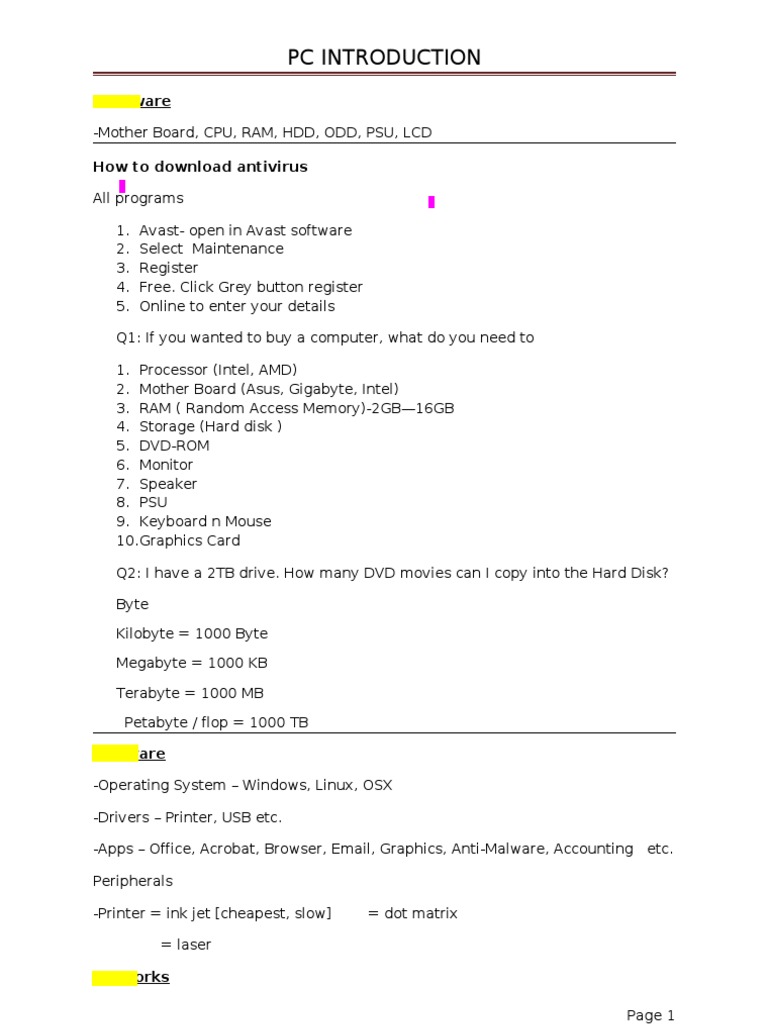 An Introduction to Personal Computers Covering Hardware, Software ...