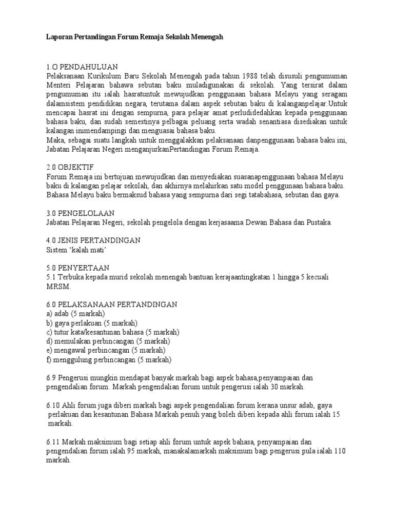 Laporan Pertandingan Forum Remaja | PDF