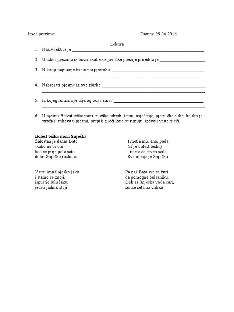 Lektira Izbor Poezije | PDF