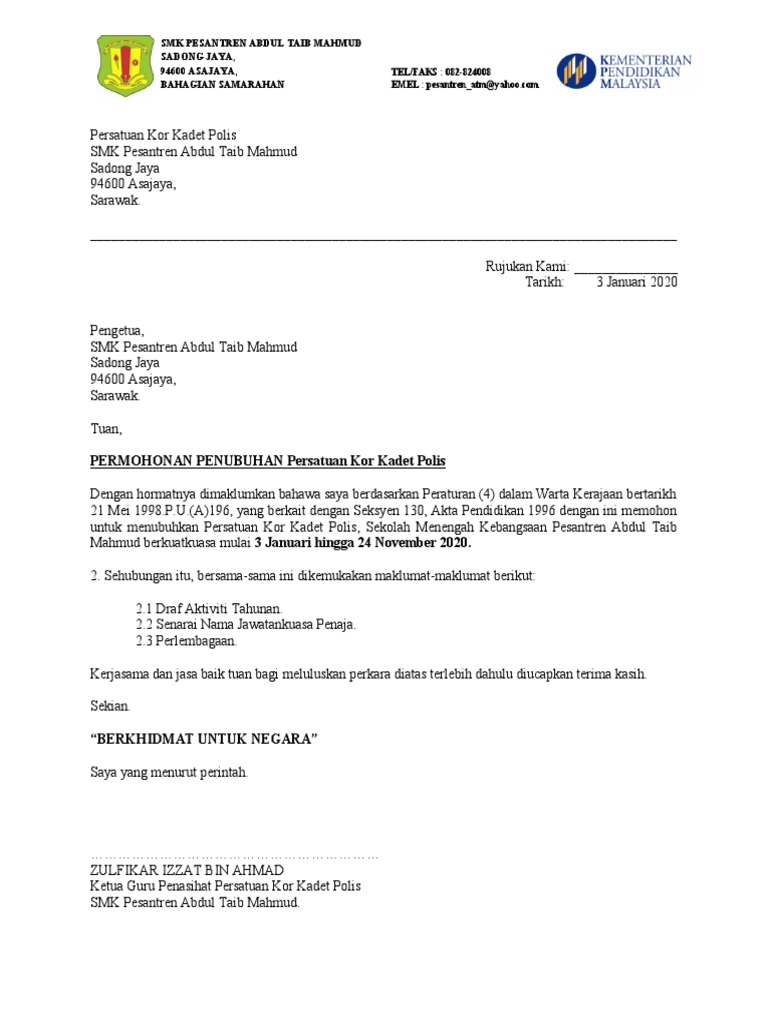 SURAT PENUBUHAN KADET POLIS 2020 | PDF