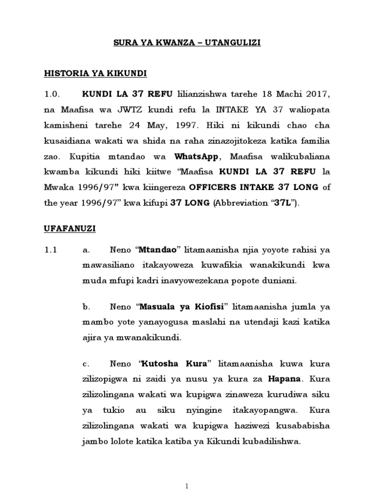 Sura Ya Kwanza - Utangulizi Historia Ya Kikundi KUNDI LA 37 REFU ...