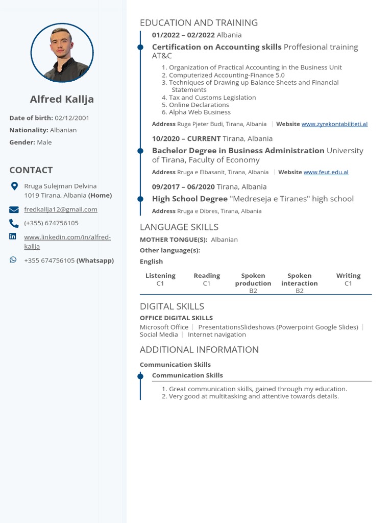 CV - Alfred Kallja-2 | PDF | Albania | Communication