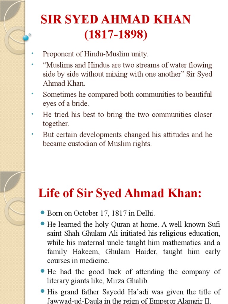 Sir Syed Ahmad Khan | PDF | Two Nation Theory | Urdu