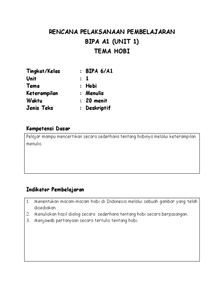 RPP Pelatihan BIPA_Luthfa Nugraheni | PDF