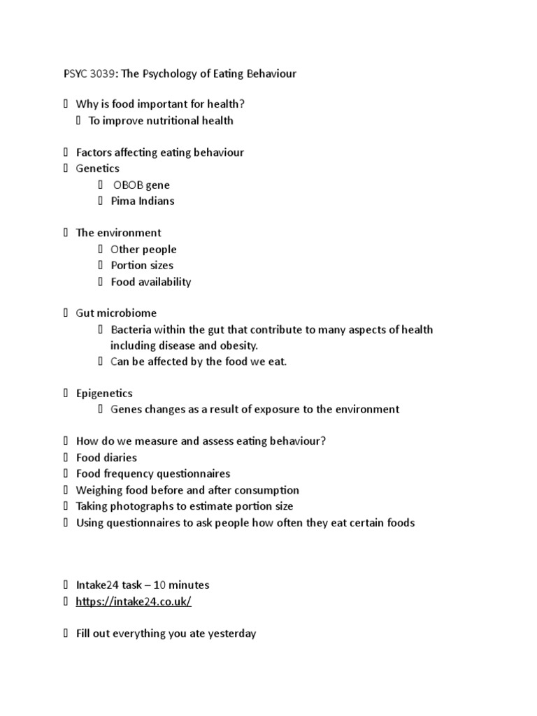 Week 16 - Eating Behaviour | PDF