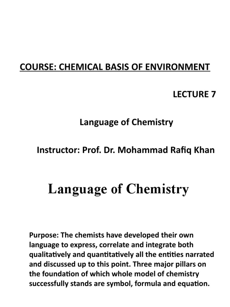 7 Language of Chemistry | PDF | Chemistry | Molecules
