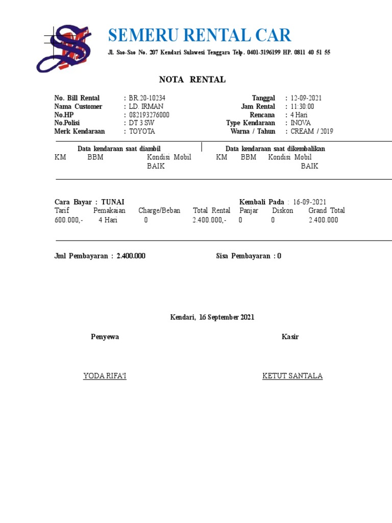 RENTAL CAR DOCUMENTATION | PDF