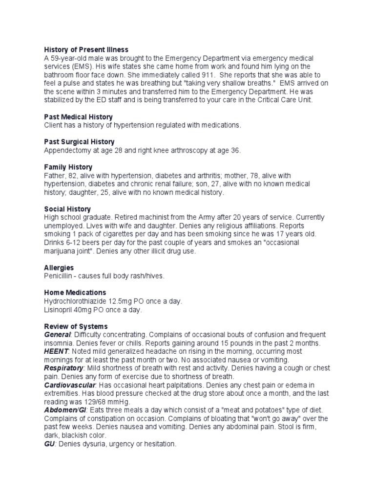 History of Present Illness | PDF | Nausea | Diseases And Disorders