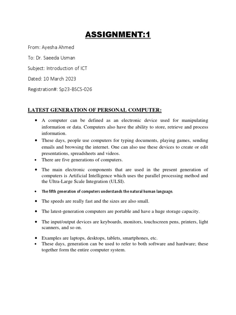 Ayesha Ict Assignment | PDF | Central Processing Unit | Multi Core Processor
