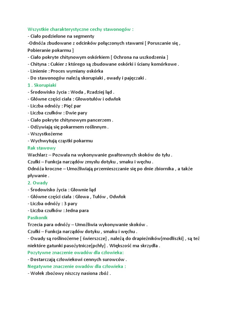 Notatka skorupiaki i owady kl.VI | PDF