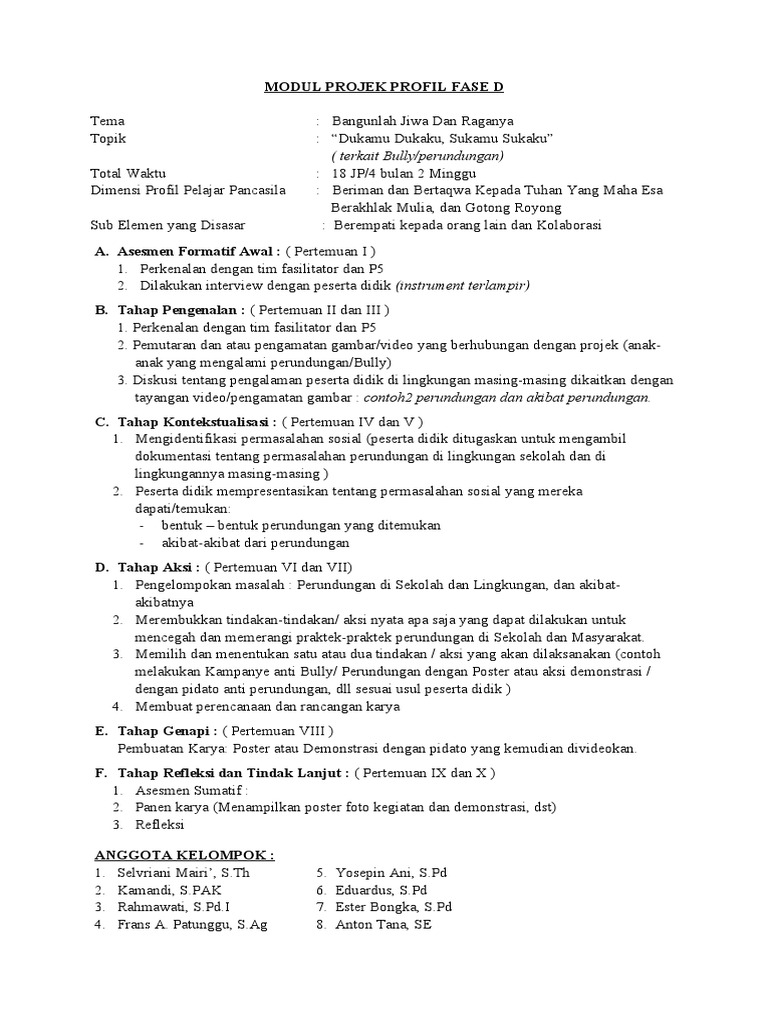 Modul P5: Bangun Jiwa dan Raga Fase D | PDF