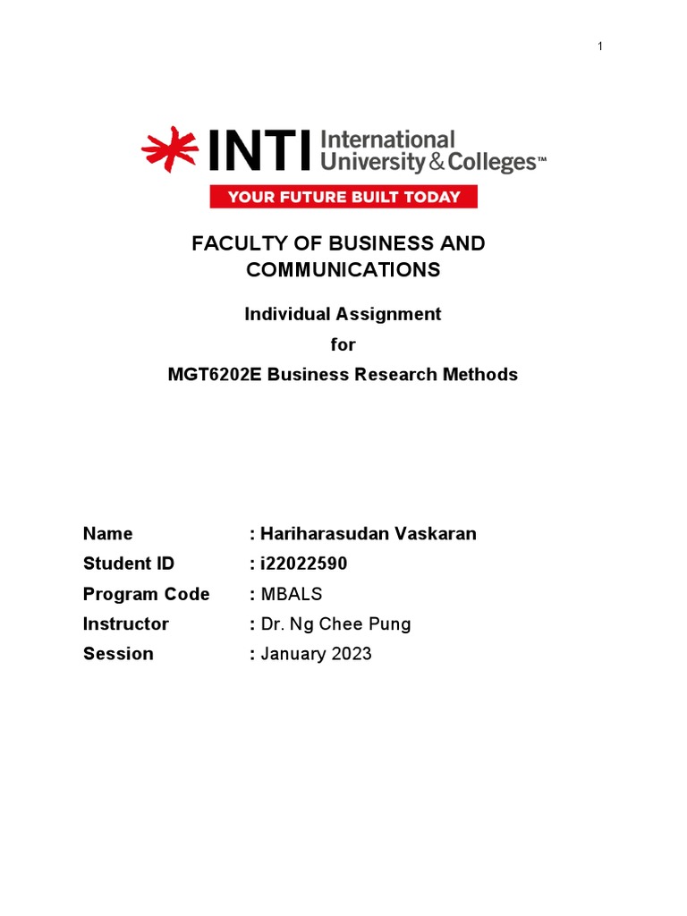Faculty of Business and Communications: Individual Assignment For MGT6202E Business Research ...
