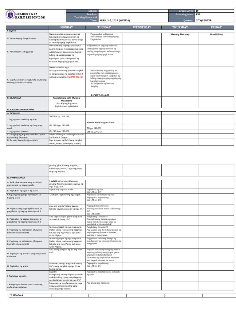 DLL - Esp 4 - Q3 - W8 | PDF