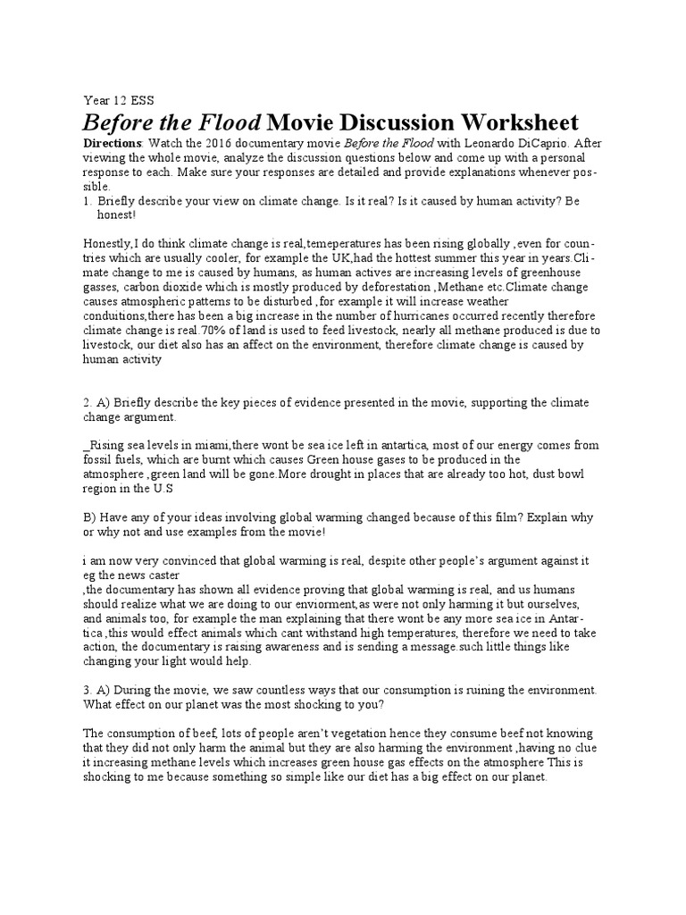 After The Flood Movie Discussion Sheet | PDF | Climate Change ...