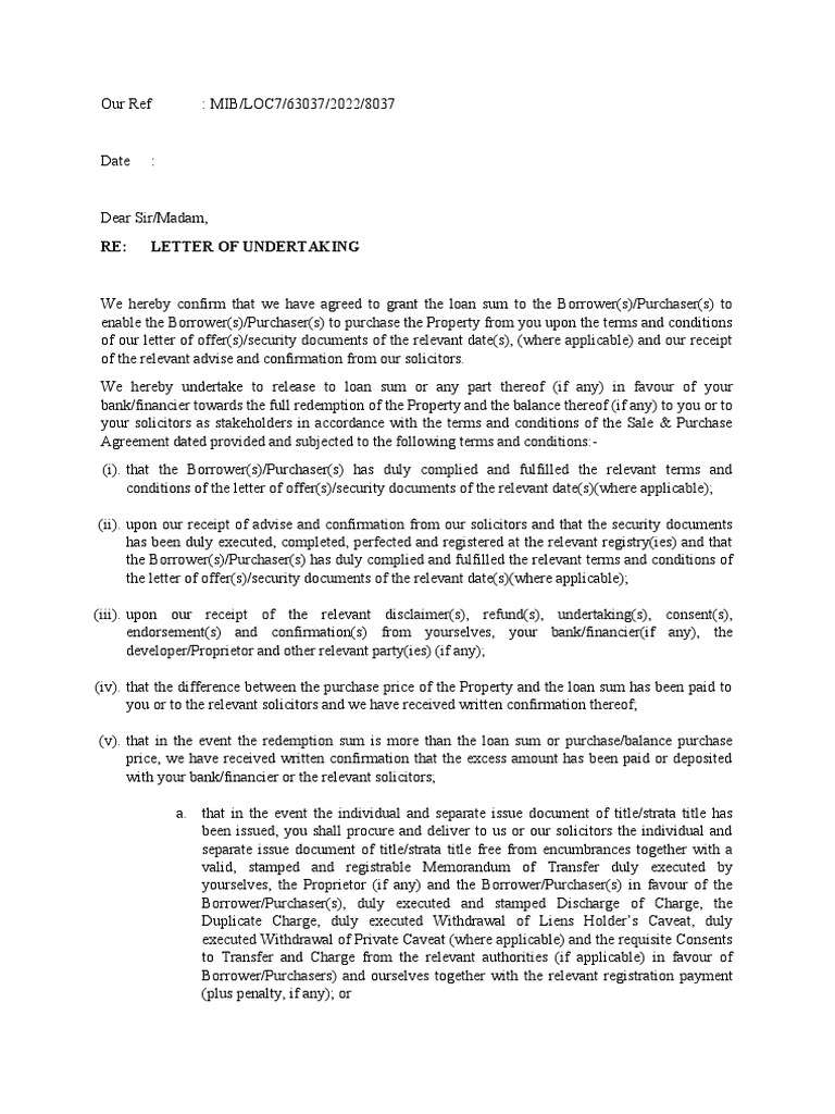 Arif - Letter of Undertaking Maybank To Vendor | PDF | Loans | Banks