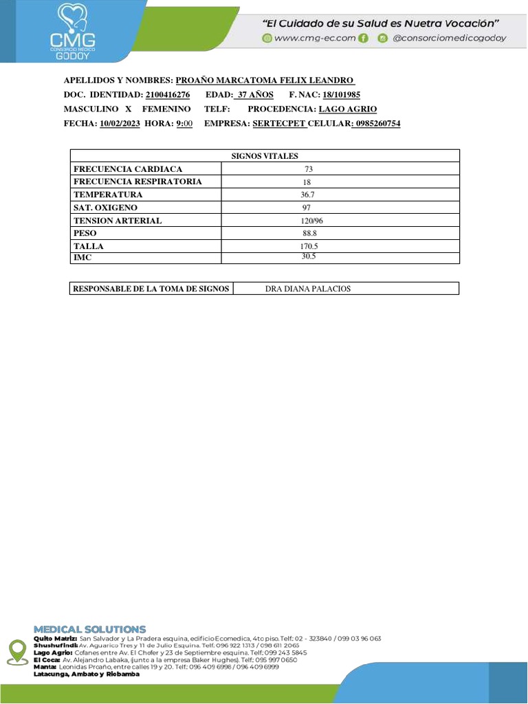 Signos Vitales y Carnet | PDF