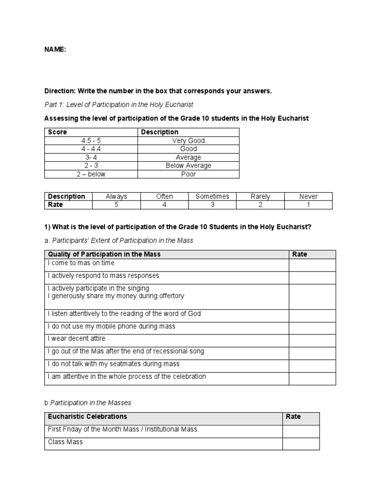 Questionnaire p1 | Download Free PDF | Prayer | Mass (Liturgy)