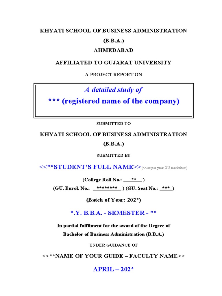 Khyati BBA Project Report - Title Page, Declaration Etc Pages | PDF | Educational Stages ...