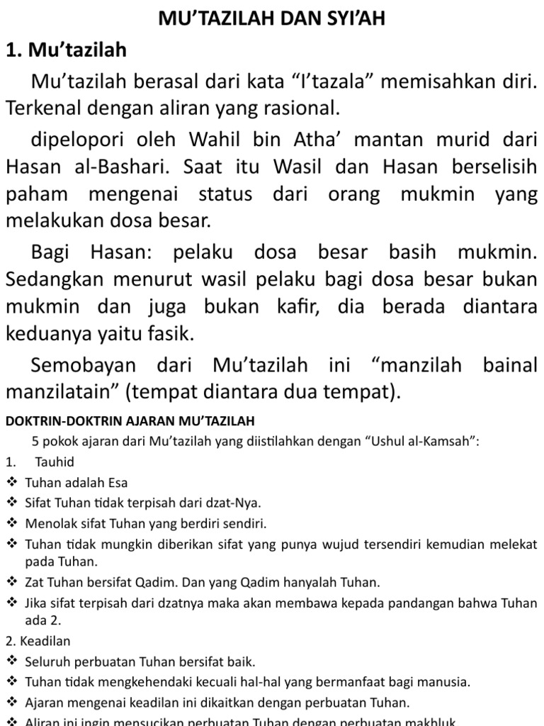 Ajaran Mu'tazilah dan Syi'ah dalam Islam | PDF | Filsafat