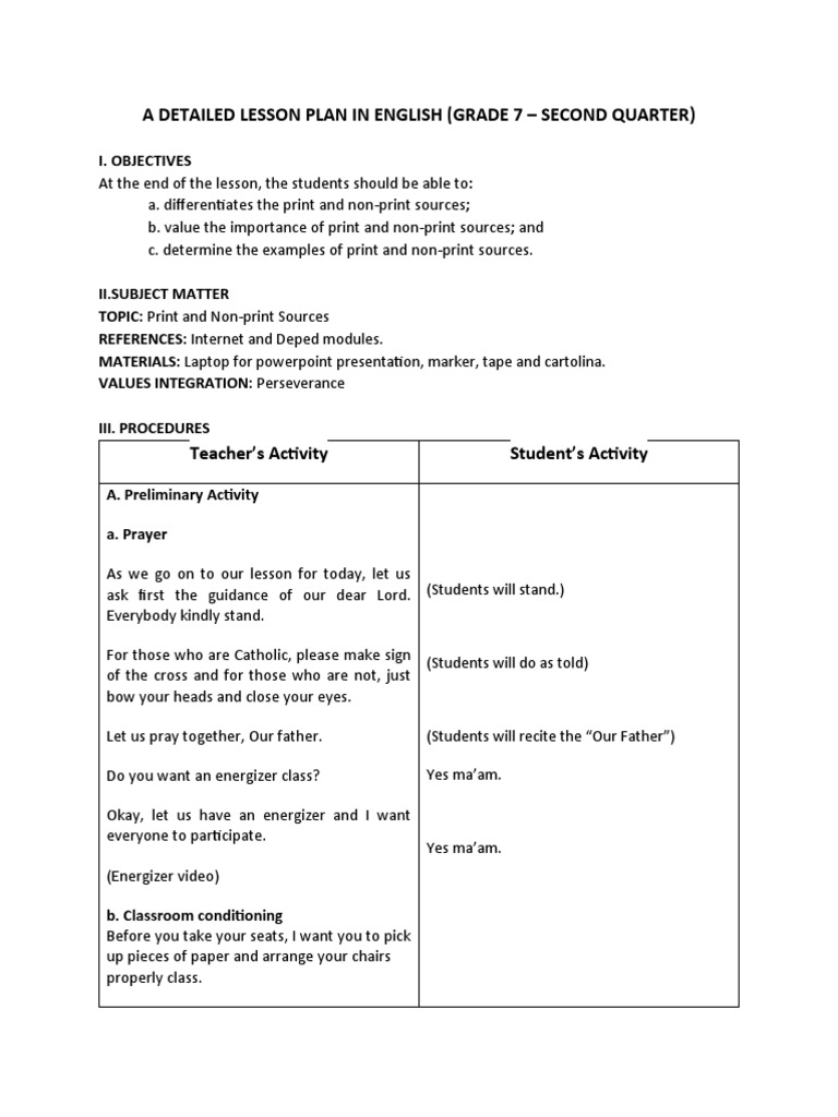Lessonplanmaamdelossantos 1 | PDF | Language Arts & Discipline