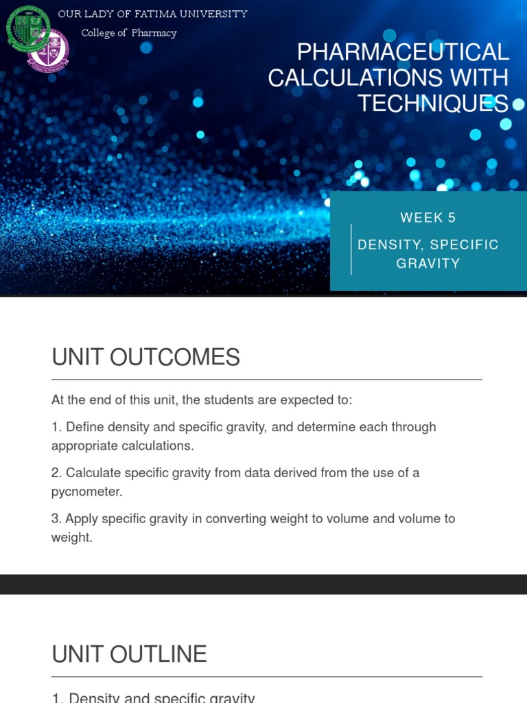 Pharmaceutical Calculations With Techniques: Week5 Density, Specific ...