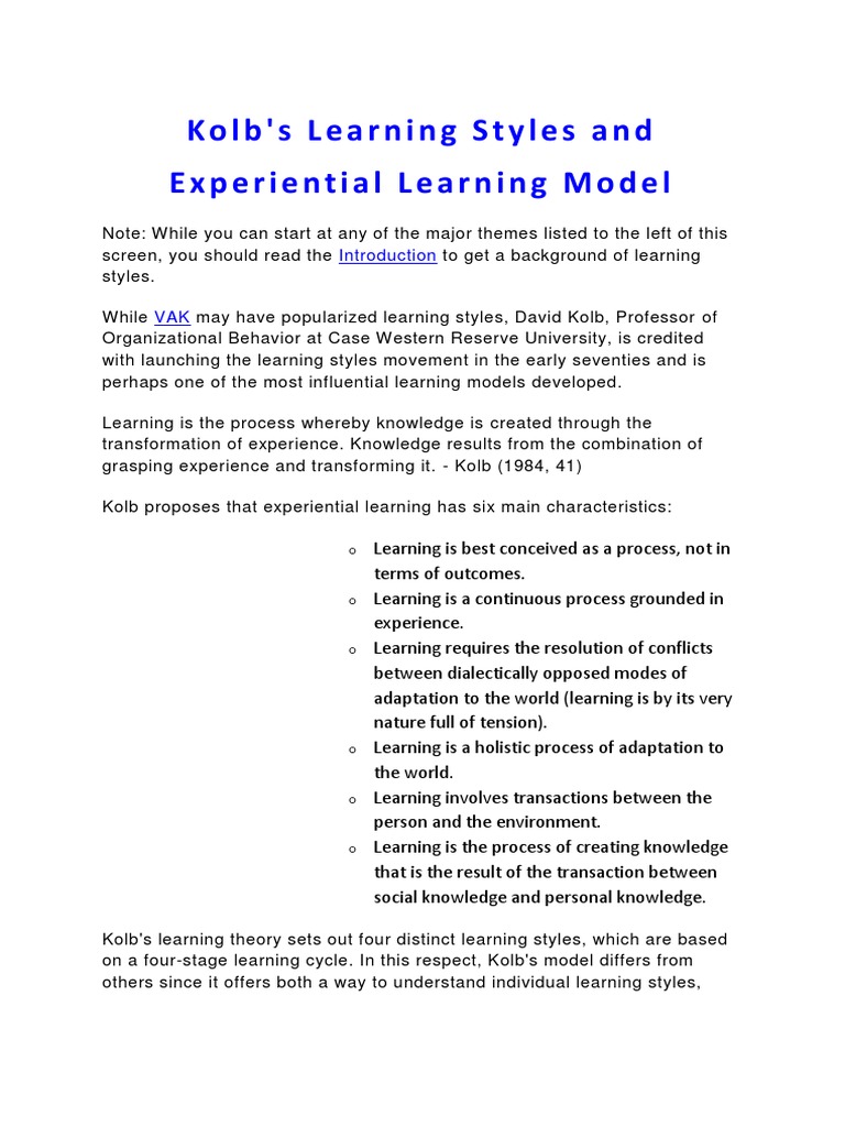 Kolb | PDF | Learning Styles | Learning