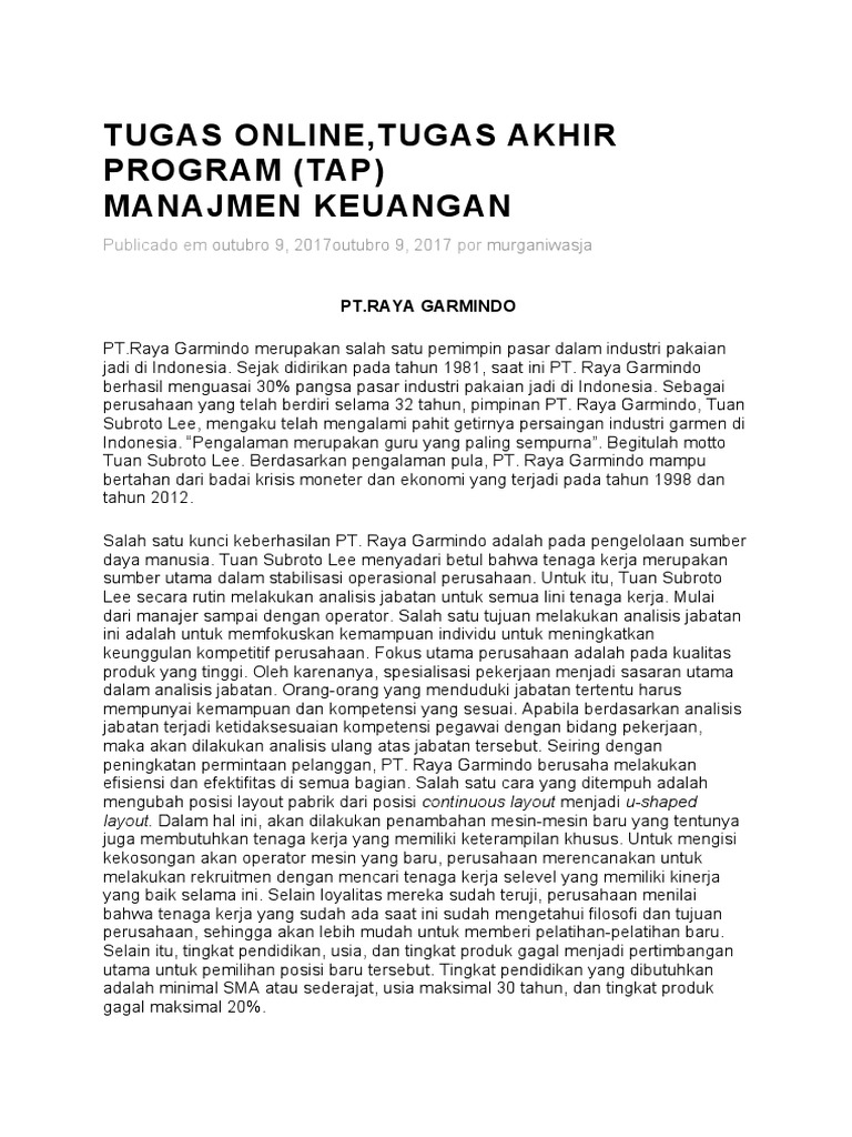 TUGAS ONLINE, TUGAS AKHIR PROGRAM (TAP) MANAJMEN KEUANGAN - Education Is Edukasi | PDF