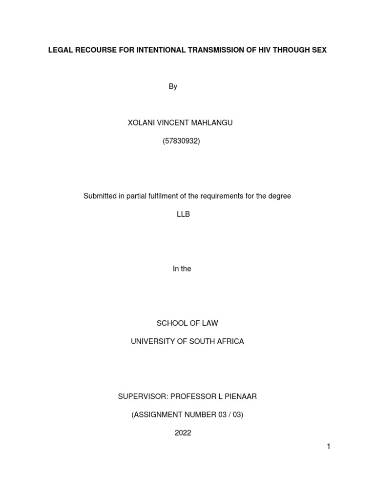 Legal Recourse For Intentional Transmission Of Hiv Through Sex Pdf Hiv Aids Crimes
