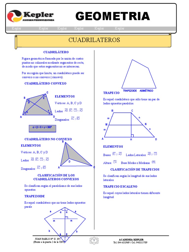 Clasificación y Teoremas de Cuadriláteros | PDF | Geometría Elemental ...