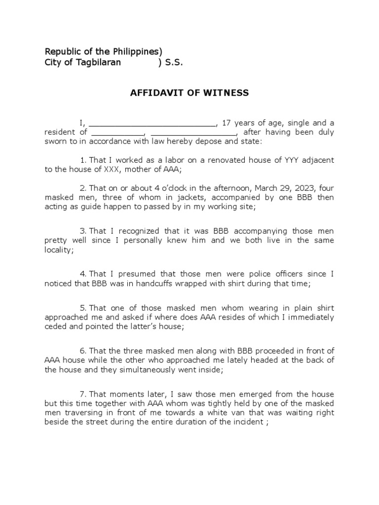 Witness Affidavit Sample Philippines | PDF | Social Science