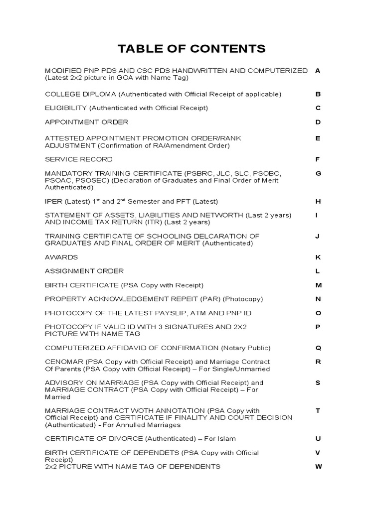 Comprehensive PNP Document Checklist | PDF | Document | Legal Documents