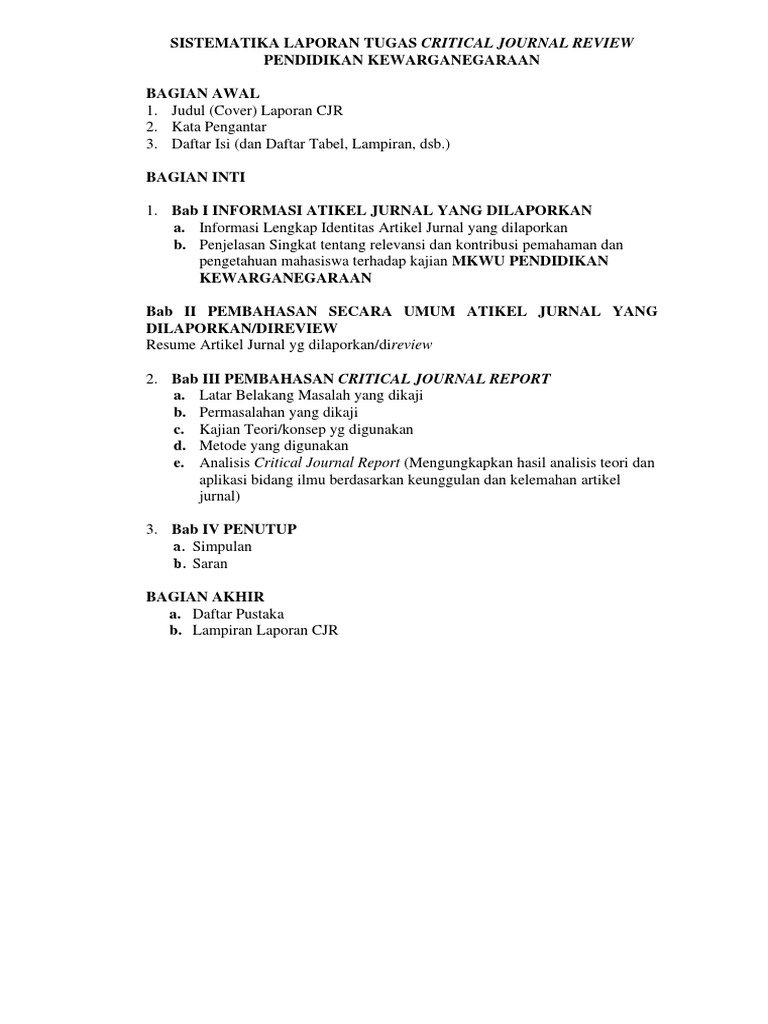 Pedoman Laporan Tugas Critical Journal Review (CJR) & Form Penilaian Laporan Tugas CJR | PDF