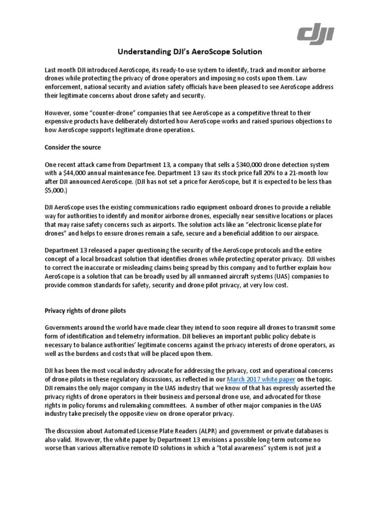 DJI Response To D13 | PDF | Unmanned Aerial Vehicle | Privacy