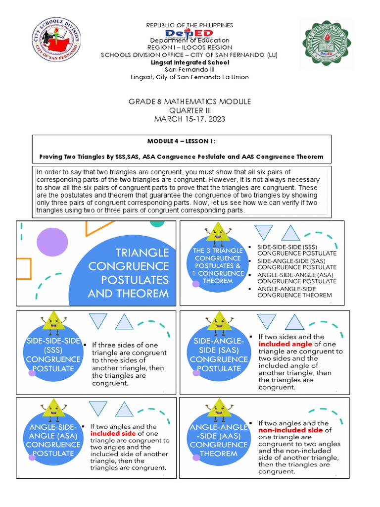 Grade 8 Math: Triangle Congruence | PDF