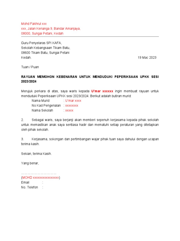 Templat Surat Rayuan UPKK | PDF