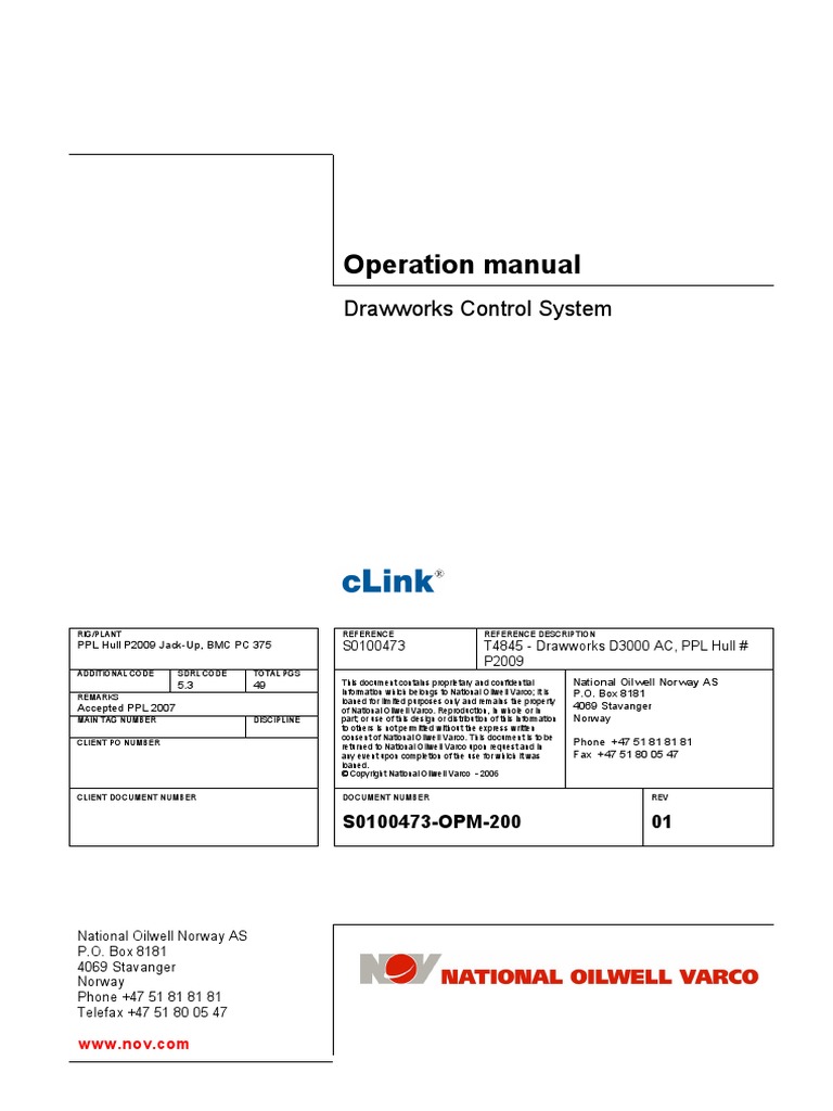 Operation Manual: Drawworks Control System | PDF | Brake | Electric Motor