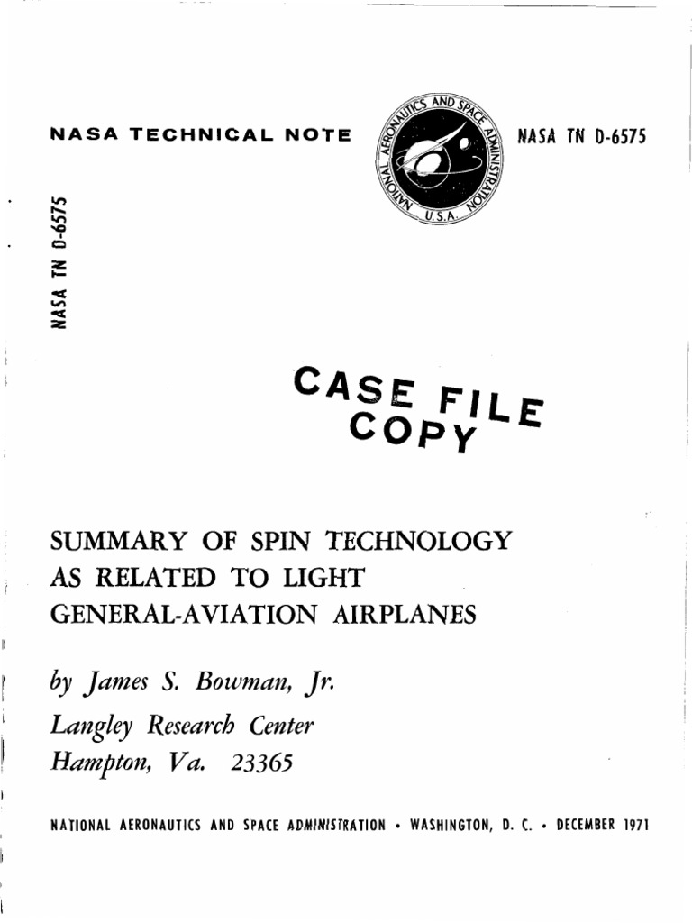 NASA Spin Technology | PDF | Aircraft | Motion (Physics)