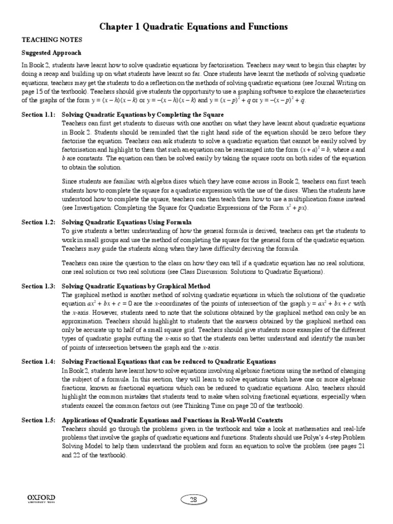 Chapter 1 Quadratic Equations and Functions | Download Free PDF | Quadratic Equation | Equations