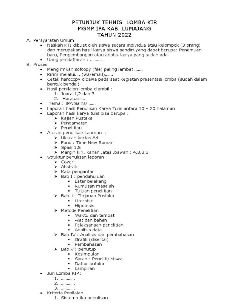 Petunjuk Tehnis Lomba Kir 2022 | PDF