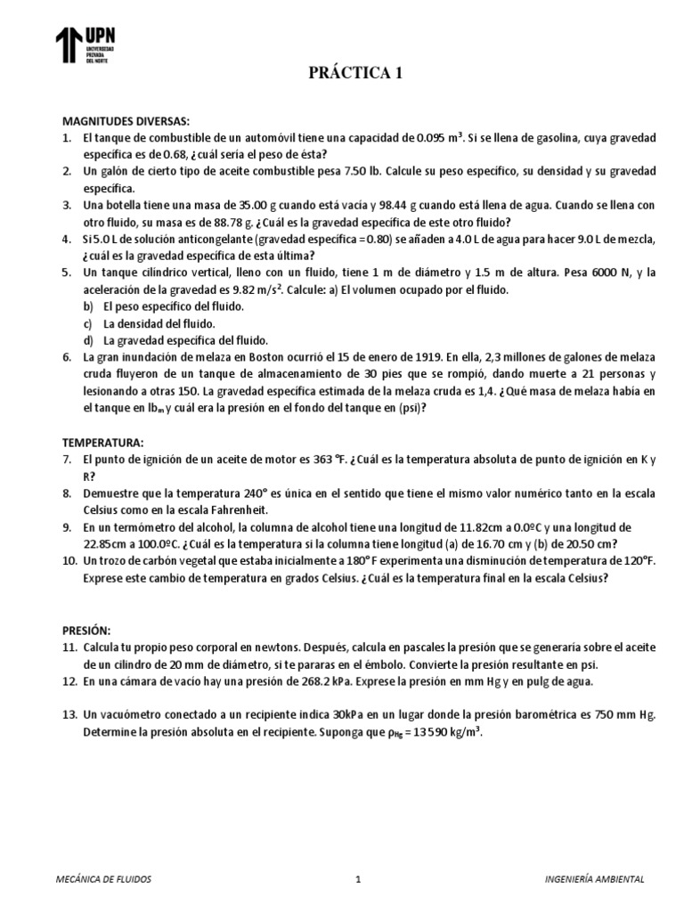 S1 Práctica de Aula | PDF | Pascal (Unidad) | Presión