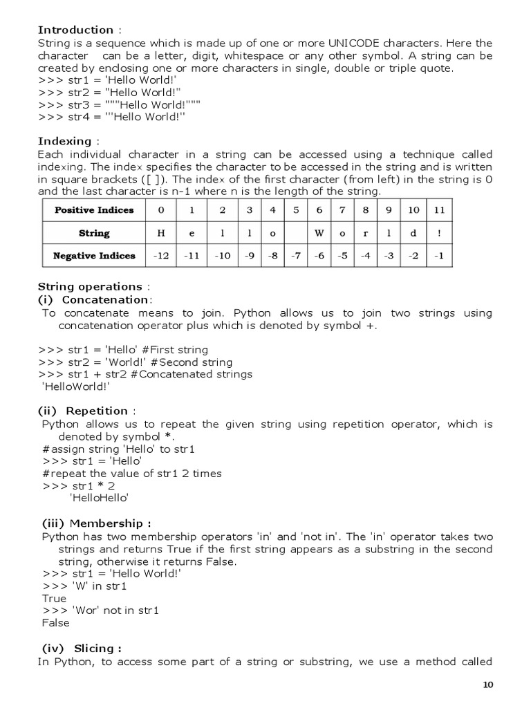 Python Strings - Notes - Class Xi | PDF | String (Computer Science ...