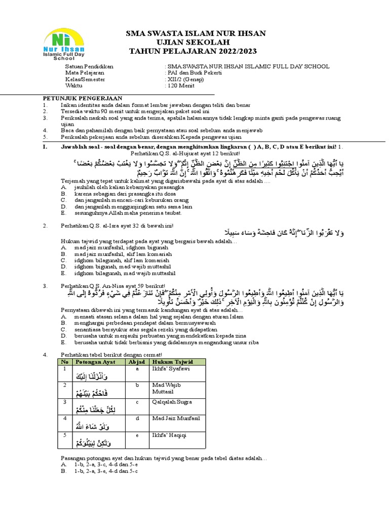 Soal Ujian PAI | PDF