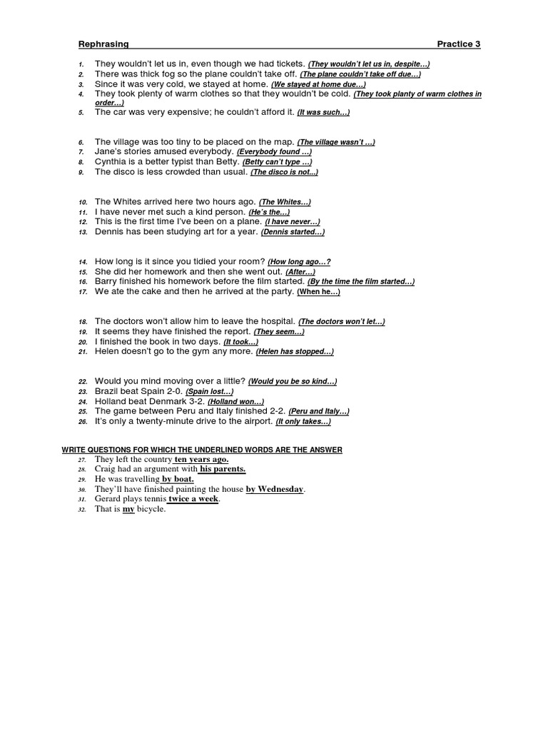 Rephrasing, Practice 3 | PDF