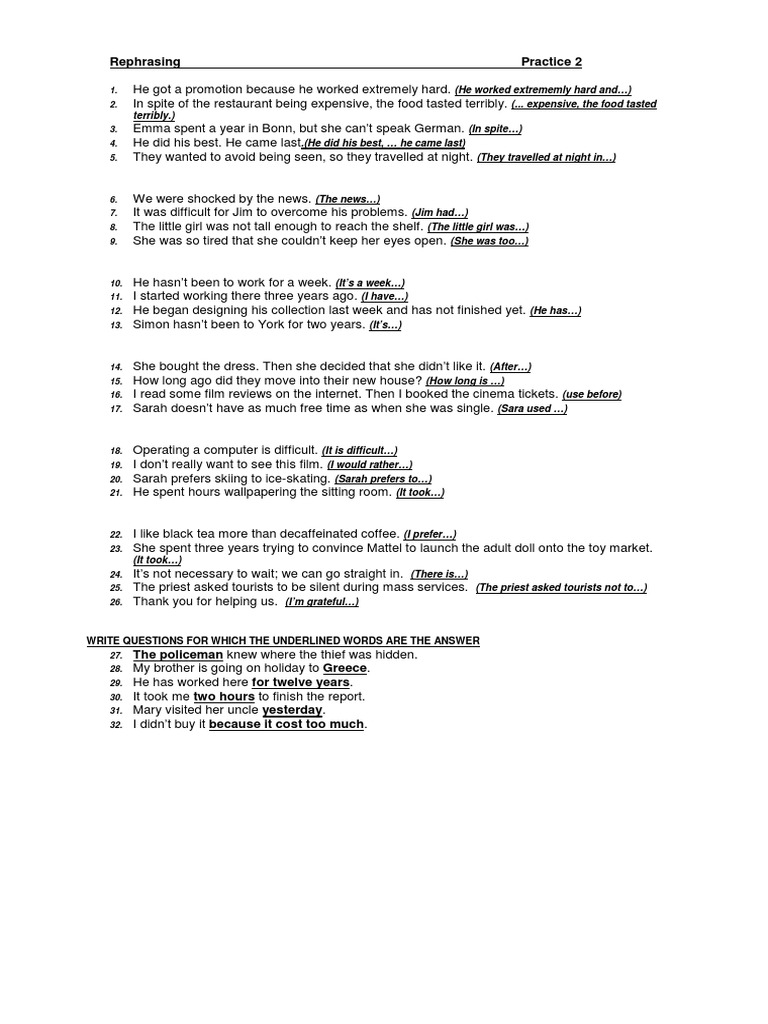 Rephrasing practice rephrasing | PDF