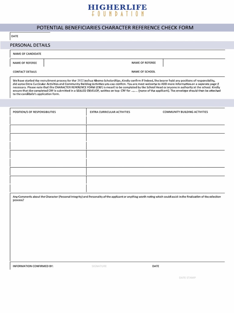 Character Reference Form | PDF