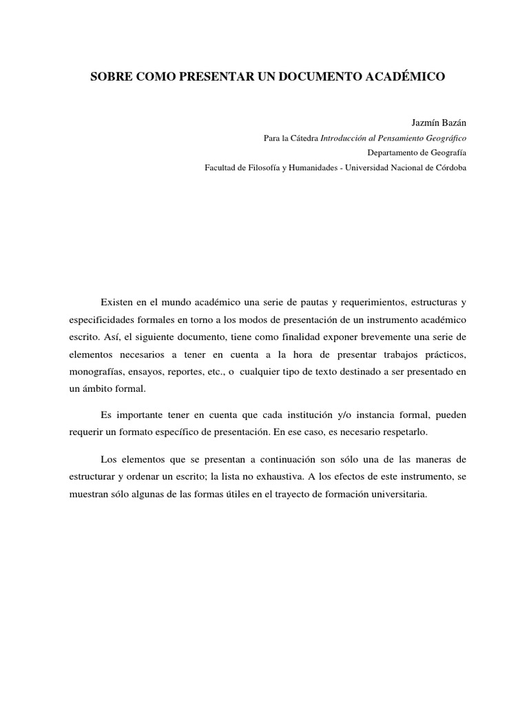 Bazan_J_Como_presentar_un_documento_académico_UNC | PDF | Bibliografía