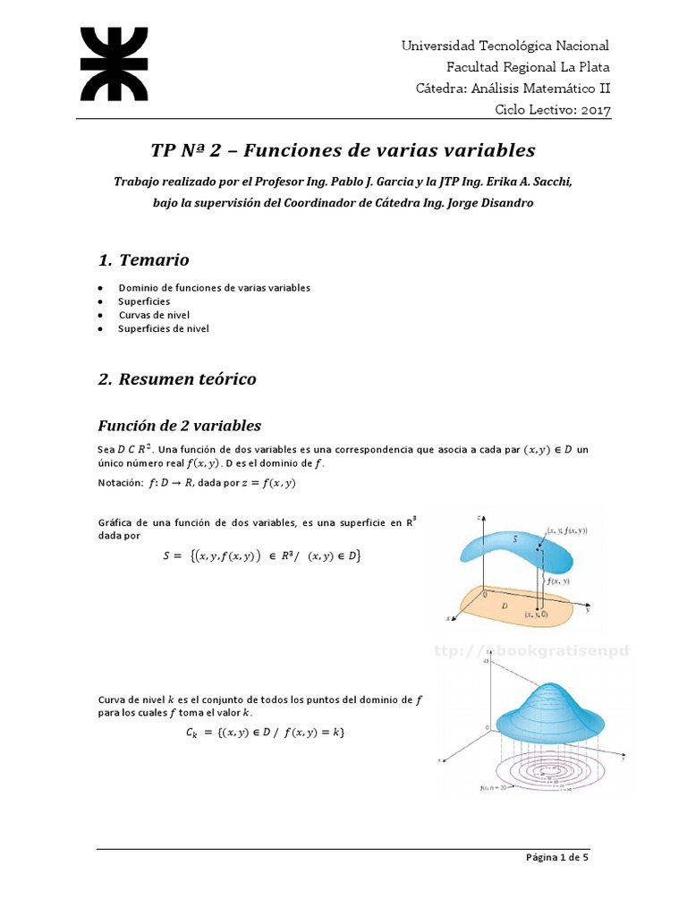 TP N 2 - Funciones de Varias Variables: 1. Temario | PDF | Función (Matemáticas) | Ecuaciones