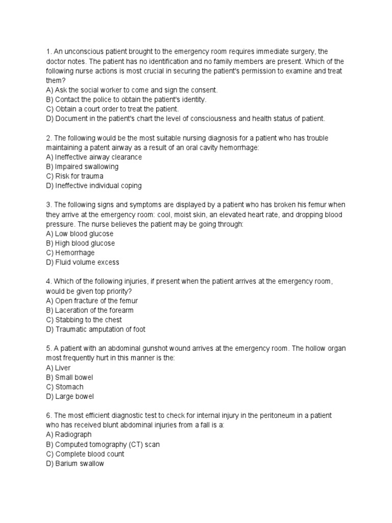 Quiz 3 | PDF | Injury | Emergency Department