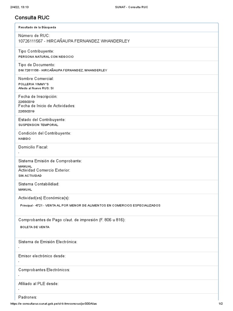 SUNAT - Consulta RUC | PDF